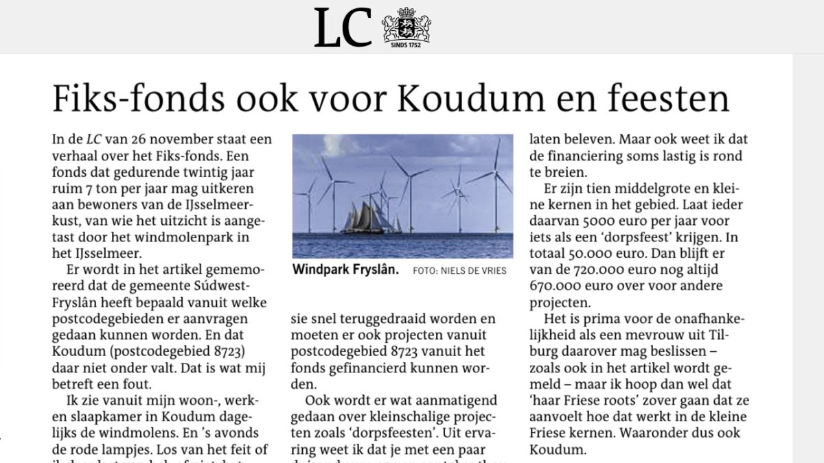 Koudum ook geld uit Fiks-fonds? | Koudum.nl